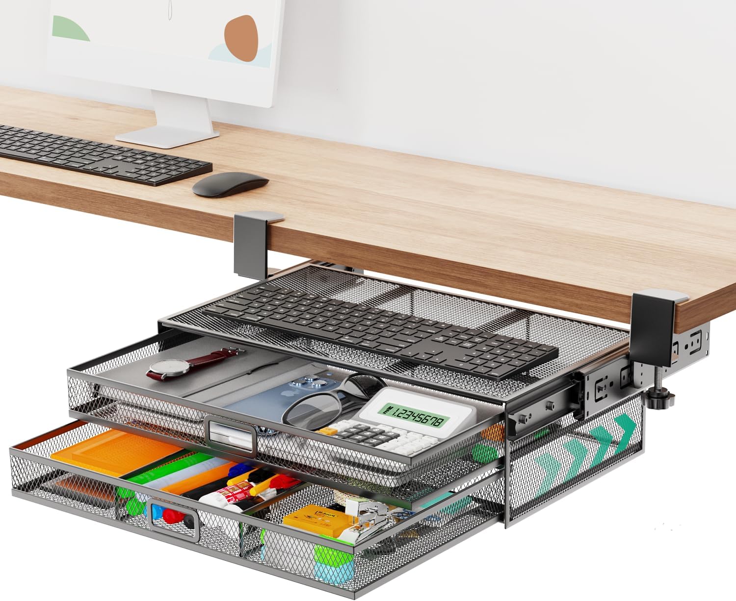 Amazon.com: Verponity【Super Large Under Desk Drawer Storage 2 Layers ...