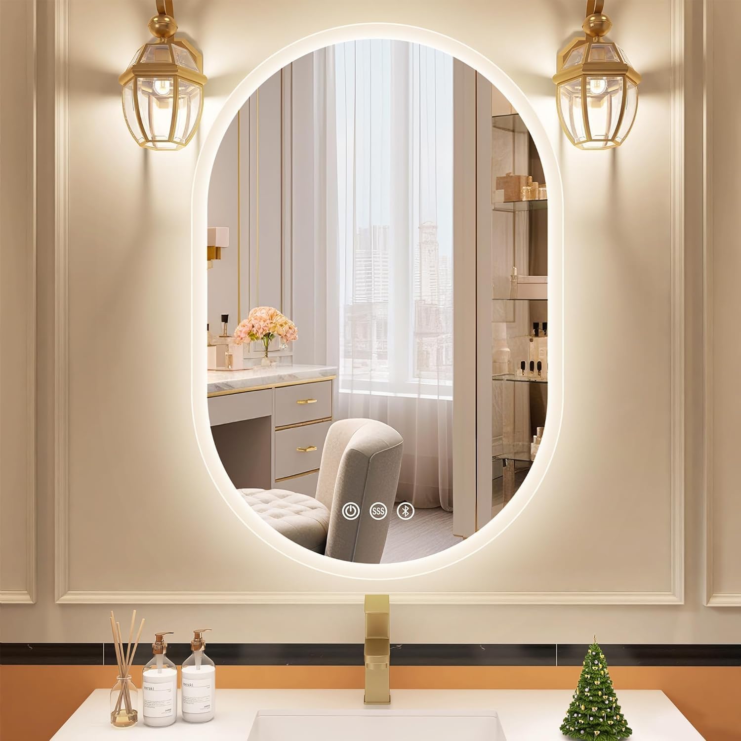 Amazon.com: THEKLA Black Frame Oval LED Mirror for Bathroom Wall 16x24 ...