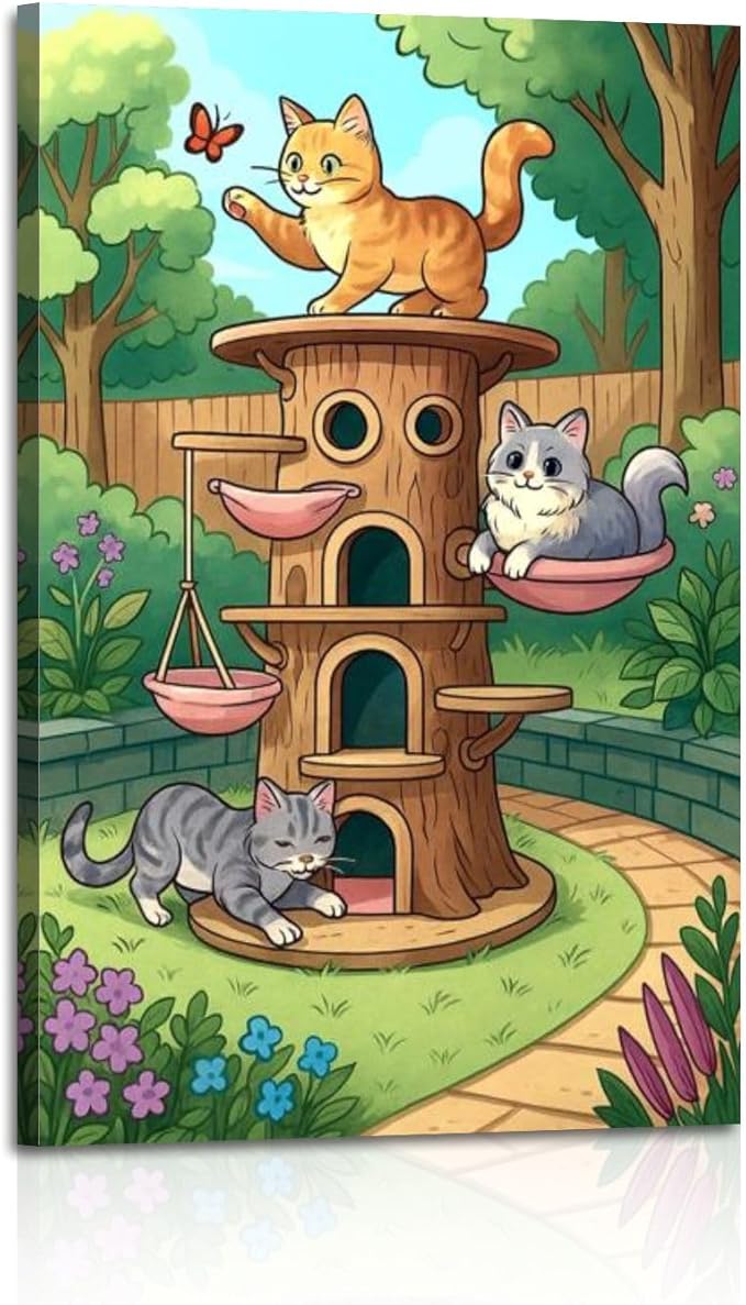 Amazon.com: Canvas Wall Art Prints Picture Cute Cats Playing Wooden ...