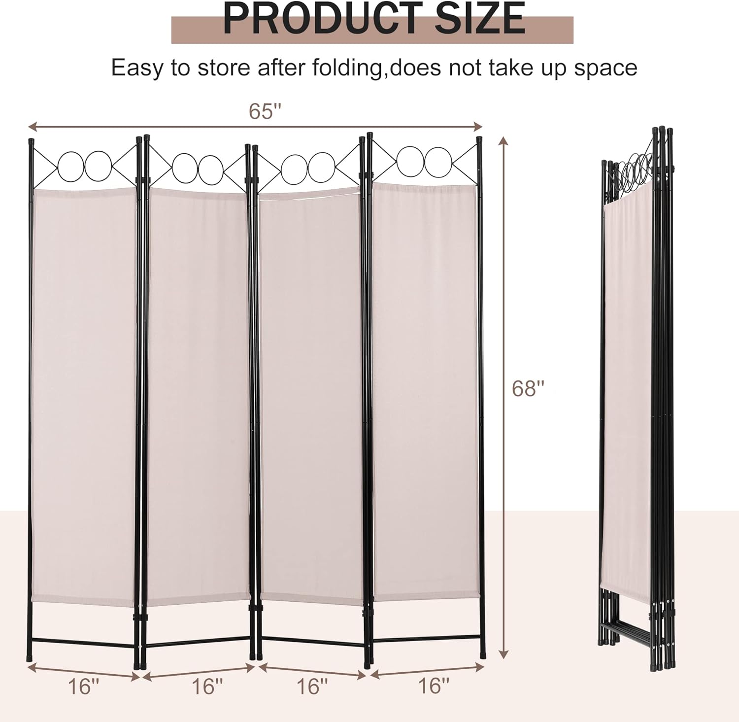 Buy 4 Panel 68 H Room Divider Partition Folding Steel Frame Screen ...