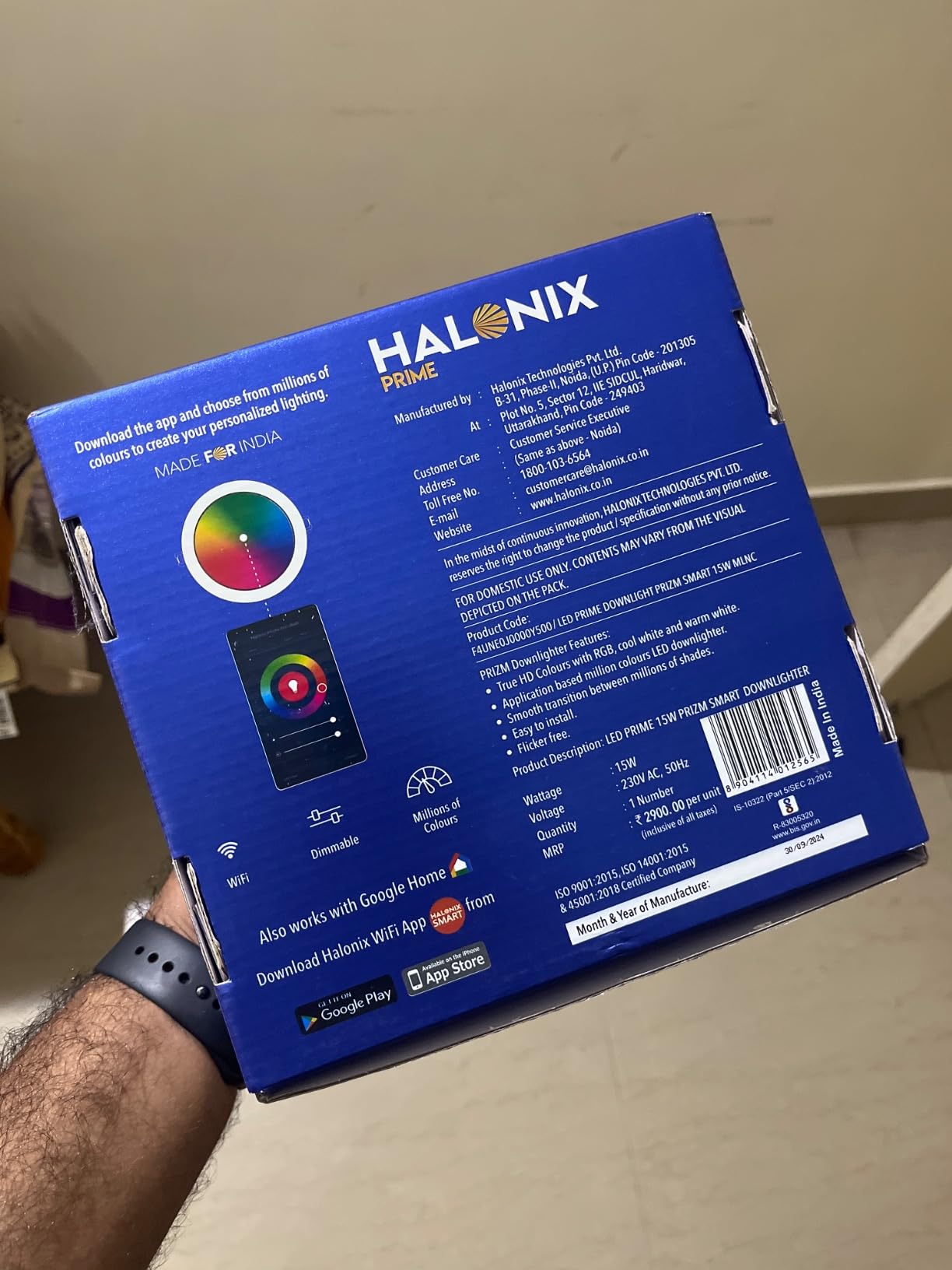 Halonix Prizm Wi Fi Smart Downlight 15W Million Colours 150Mm Works ...