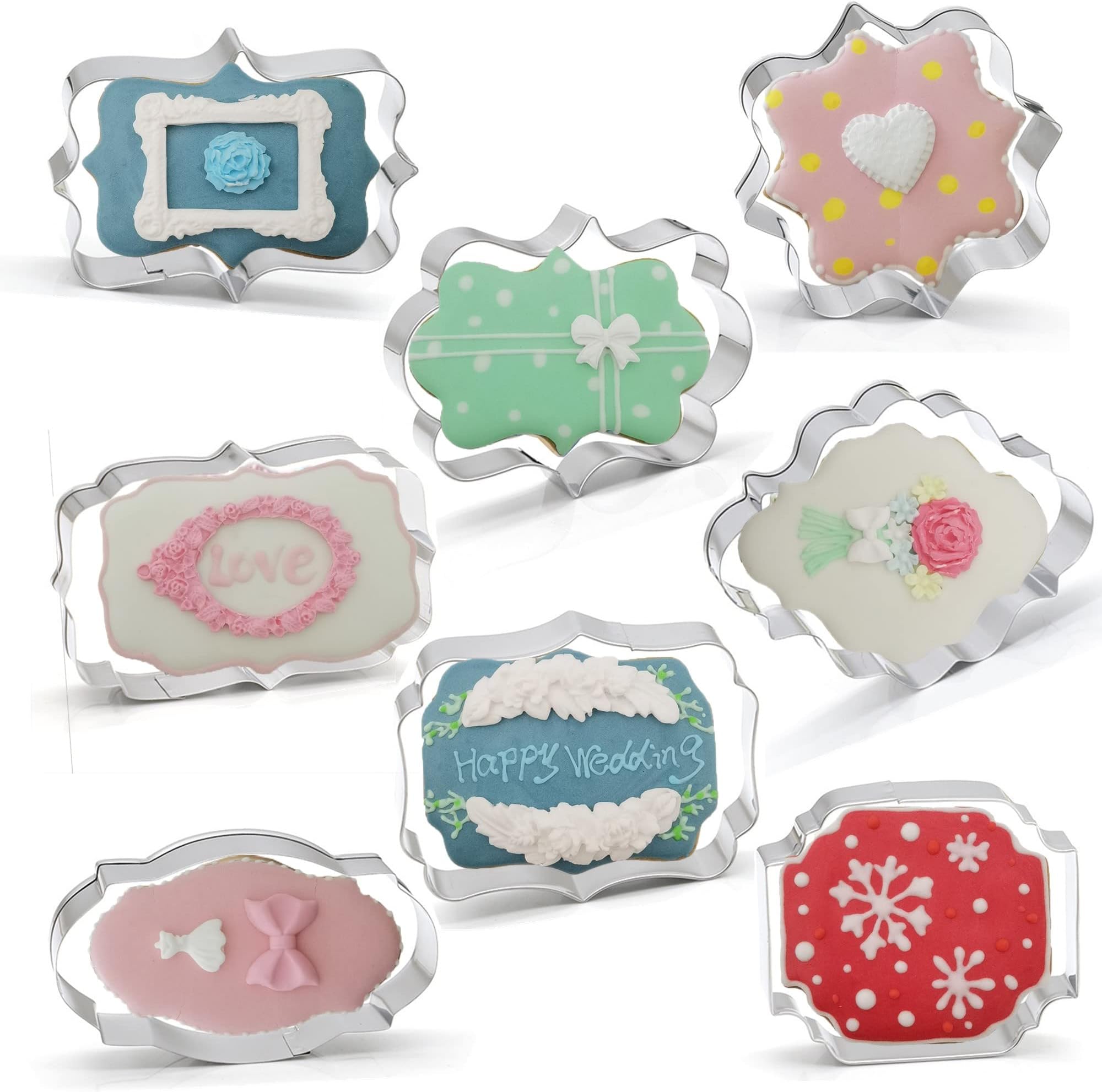 Amazon.com: 10 PCS Plaque Frame Cookie Cutters Set Fondant Tiles ...