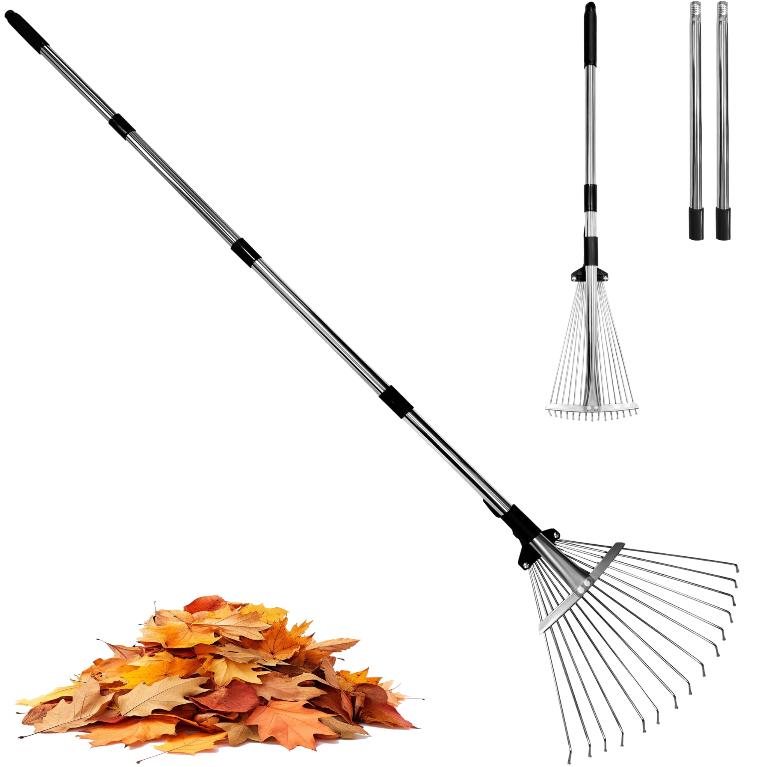 Snapklik.com : Garden Rake For Leaves,Heavy Duty Metal Adjustable Leaf ...