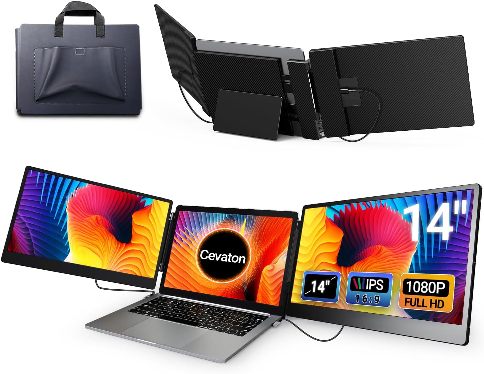 Amazon.com: Cevaton Portable Monitor, 14” FHD 1080P IPS Laptop Screen ...