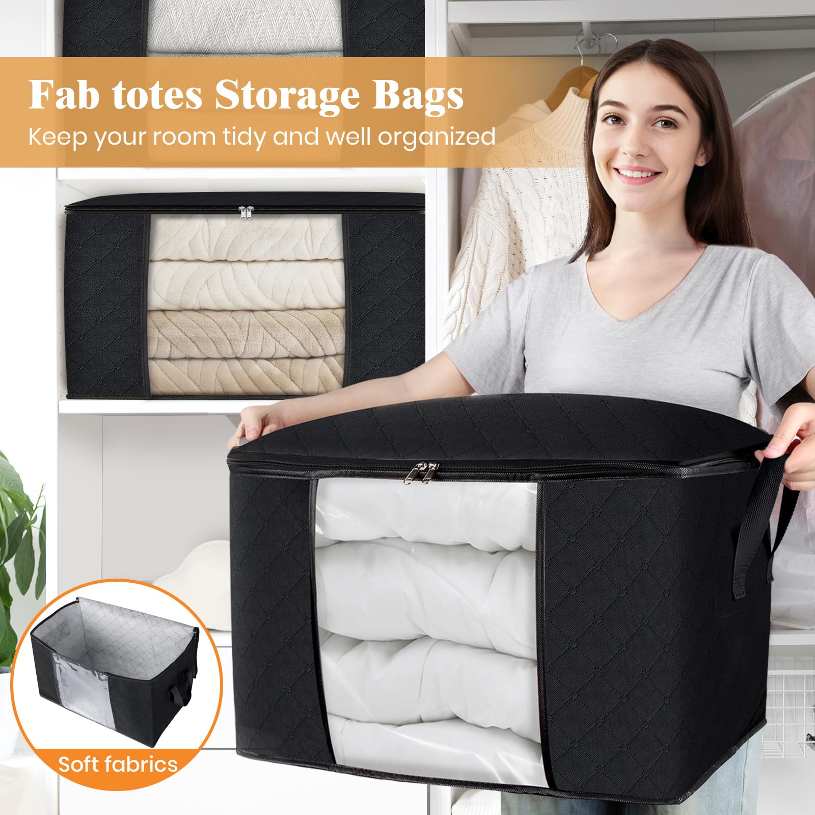 Snapklik.com : Fab Totes 90L Clothes Storage, Foldable Thick Fabric ...