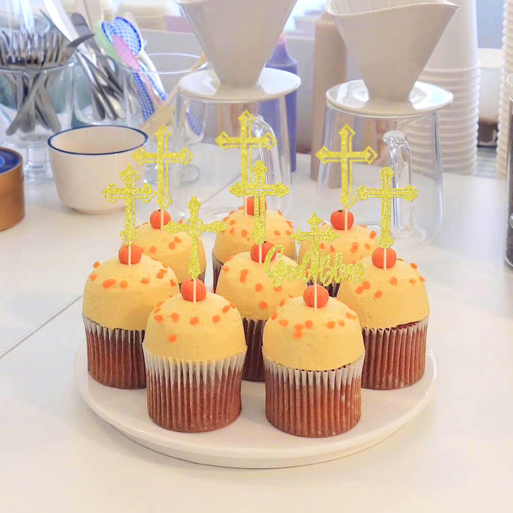 Snapklik.com : 36 Pack Cross Cupcake Toppers Gold Glitter Cross God ...