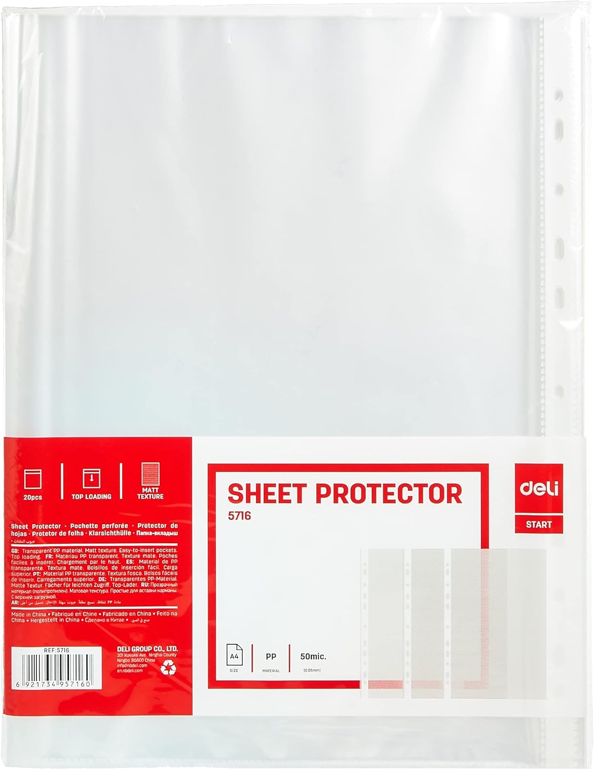 Deli 50 Micron A4 Plastic Sheet Protector Pockets 20-Piece Set : Amazon ...
