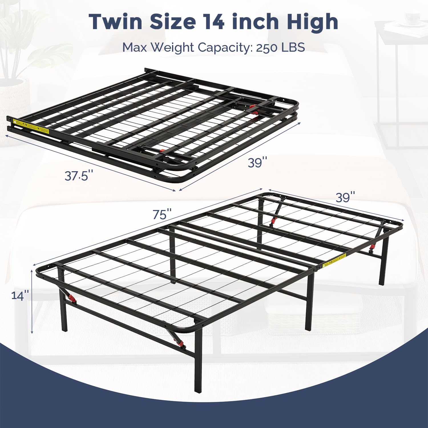Snapklik.com : IULULU Folding Bed Frame Twin Size- Noise-Free Durable ...