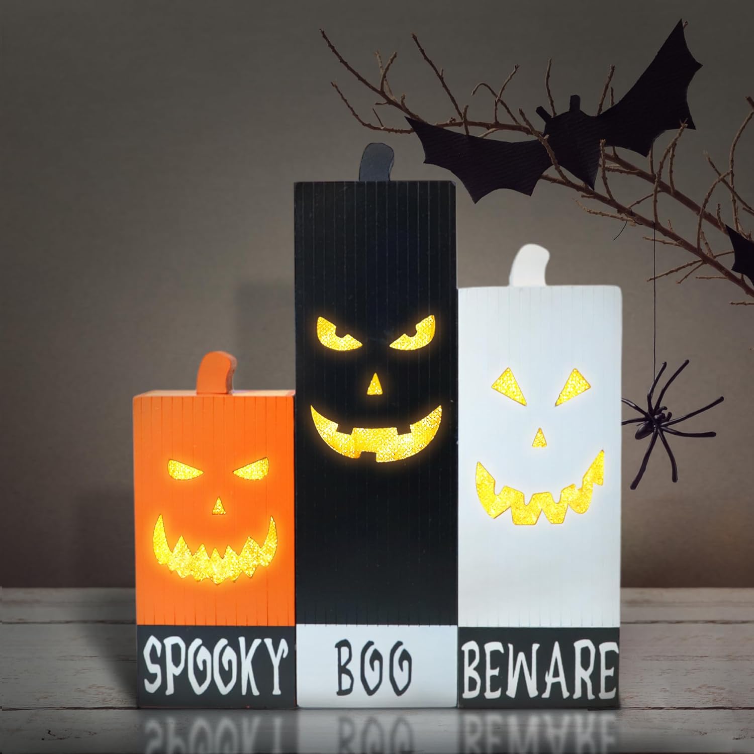Amazon.com: Halloween Decorations Indoor, Halloween Pumpkin Face Wooden ...