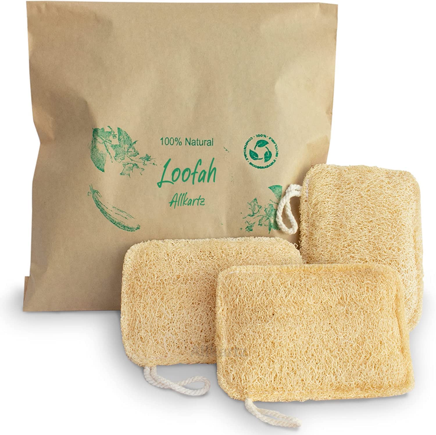 Buy Allkartz Natural Loofah for Bathing Pack of 4 | Plant-Based Body ...