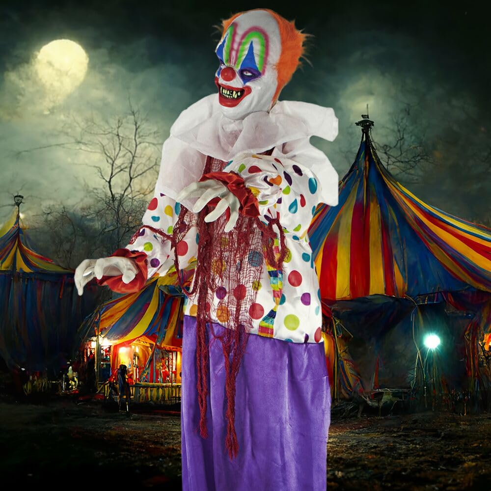 Snapklik.com : Haunted Hill Farm Life-Size Scary Animatronic Talking Clown
