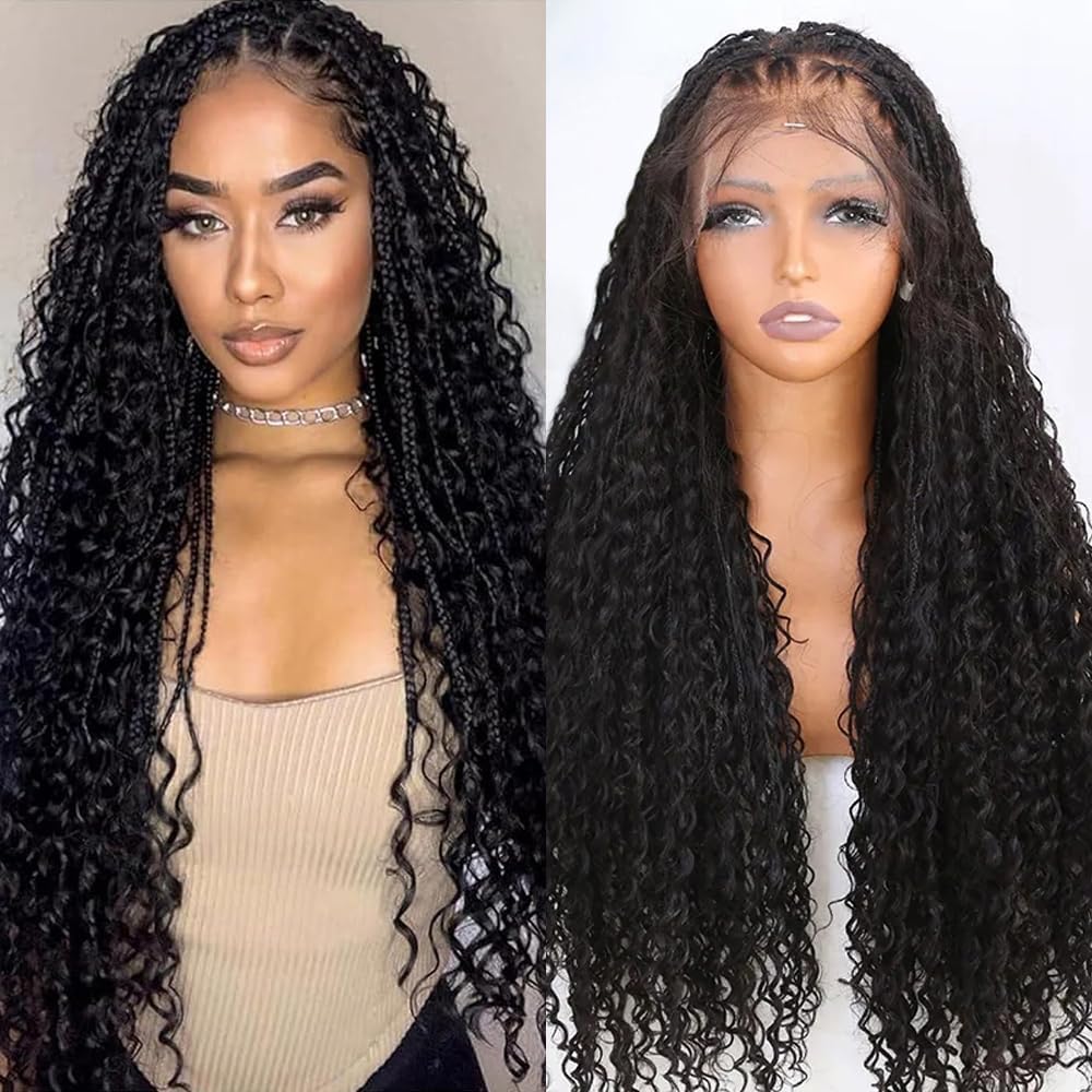 Amazon.com : JZhair Boho Box Braids Wig HD Full Lace Braided Wig Virgin ...