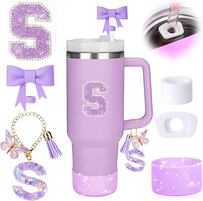 Amazon.com | MOTEERLLU 6pcs Purple Stanley Cup Accessories Set,Bow ...