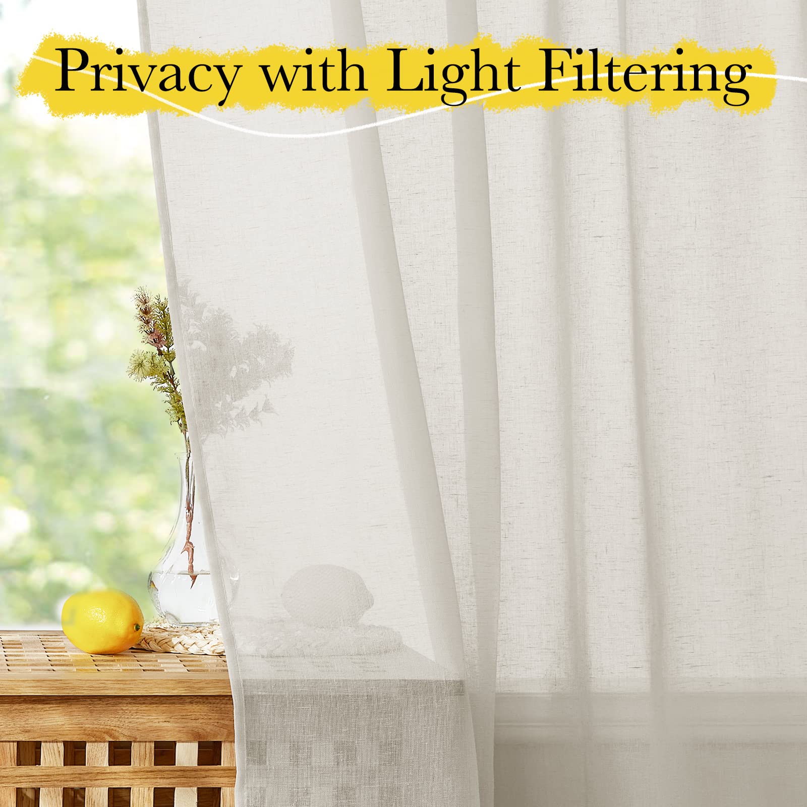 Snapklik.com : NICETOWN Semi Sheer Light Filtering Linen Curtains For ...
