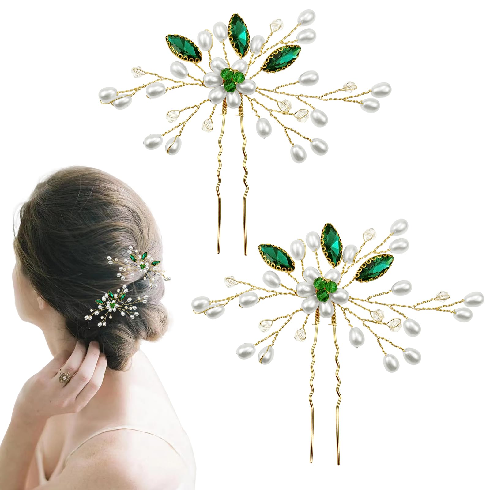 2 PCS Bridal Flower Pearl Rhinestone Hair Pins,Bride Wedding Hair ...
