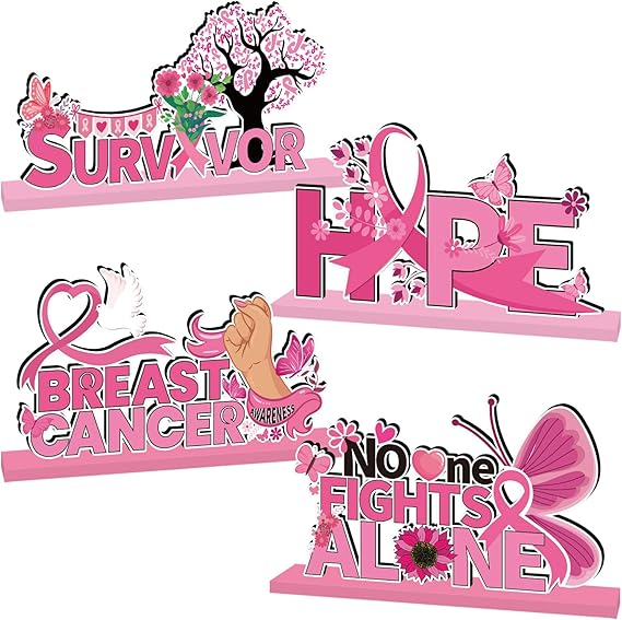 Amazon.com: 4Pcs Breast Cancer Awareness Decorations, Breast Cancer ...