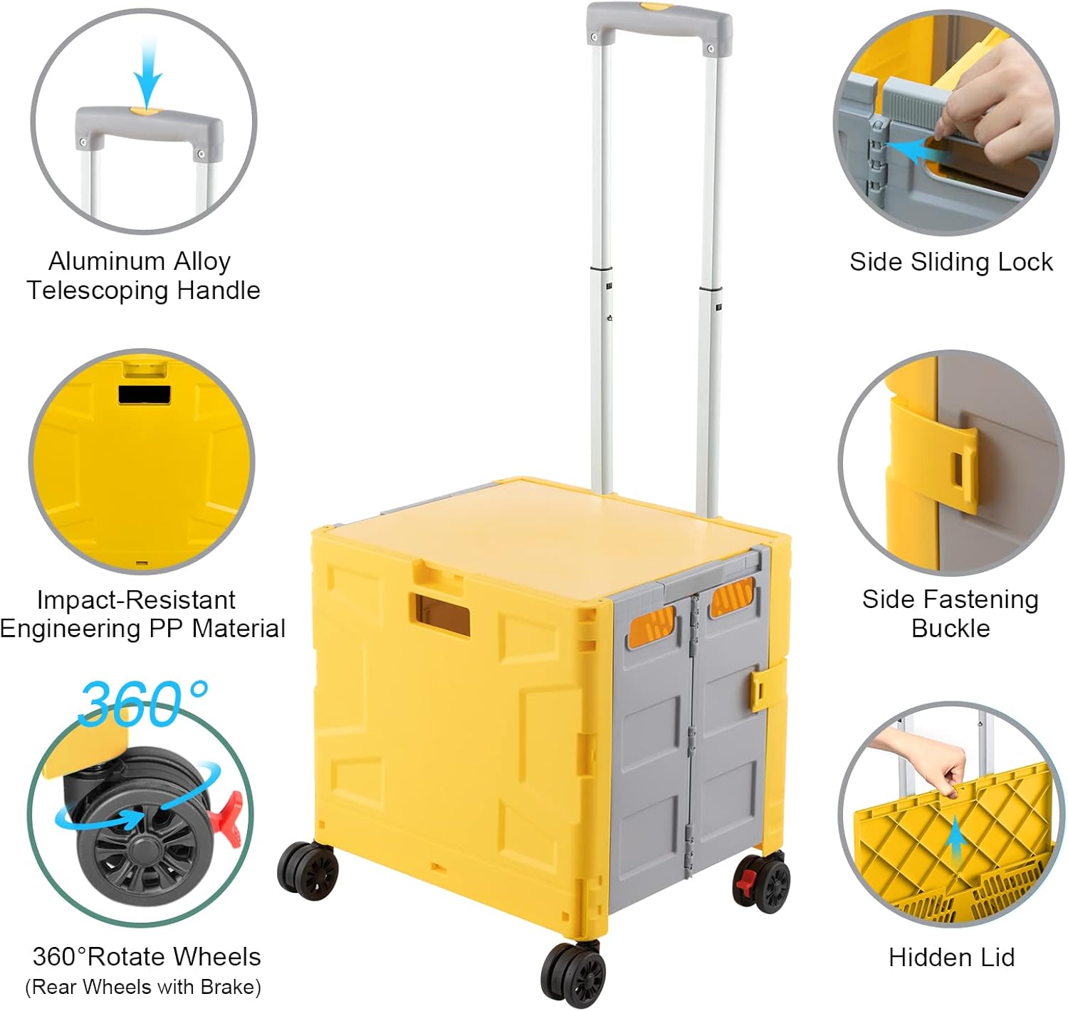 Buy Folding Utility Cart Portable Rolling Crate Handcart with Durable ...
