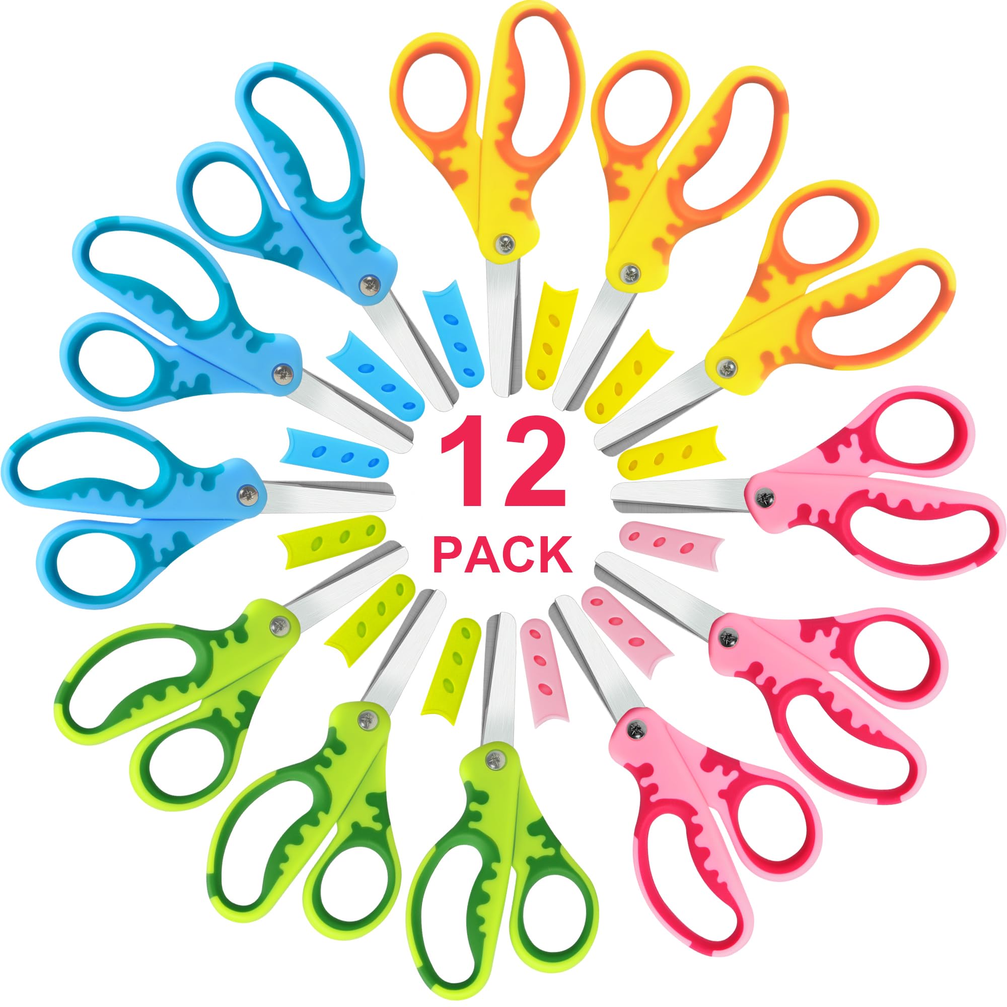 CCR Kids Scissors,Children Safety Scissors with Cover,13.5cm Soft Grip ...