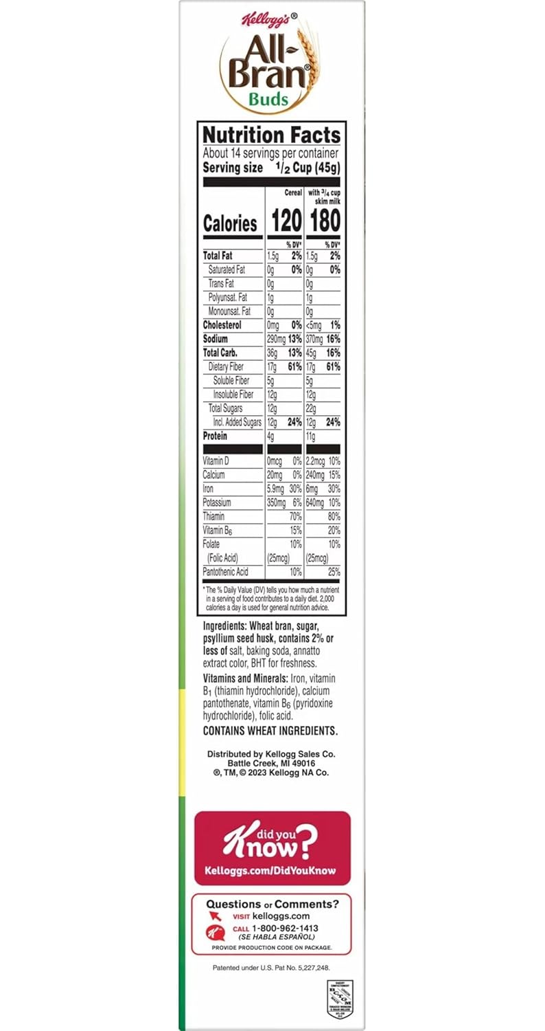 Kelloggs All-Bran Buds Cereal caja de 22 onzas paquete de 2 con tazón ...