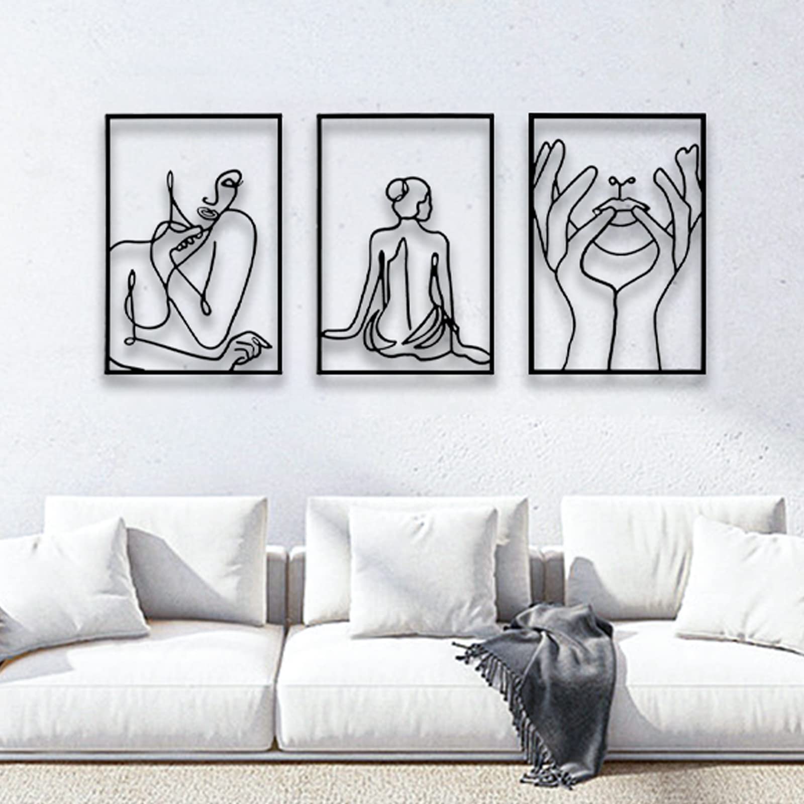 Axuansor Black Metal Line Wall Art Decor 3 Pack Single Line Wall Art ...