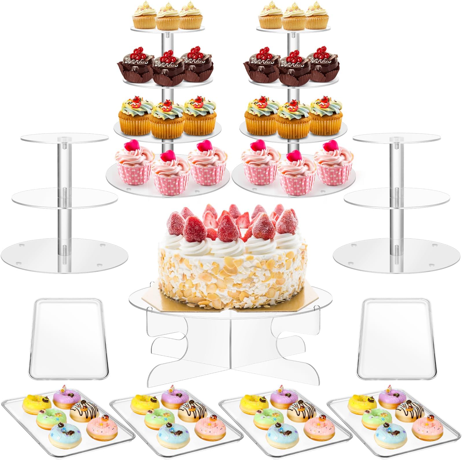 Amazon.com: Layhit 11 Pcs Acrylic Cupcake Stand Sets Including 4 Clear ...