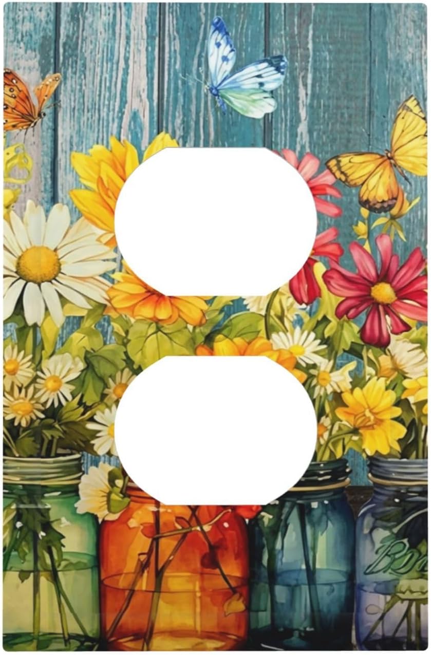 Country Rustic Daisy Flower Butterfly Decorative 1 Gang Receptacle ...