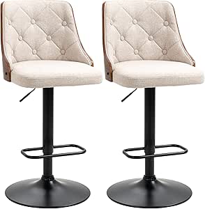 HOMCOM Counter Height Bar Stools Set of 2 with Solid Wood Back, Height ...