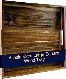Amazon.com: 24'' Acacia Extra Large Square Wood Tray - Wood Trays for ...