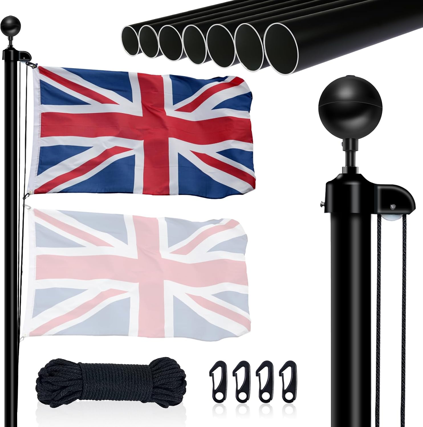 NQ 20FT (6M) Flag Poles for Garden, Sectional Heavy Duty Aluminum Flag ...