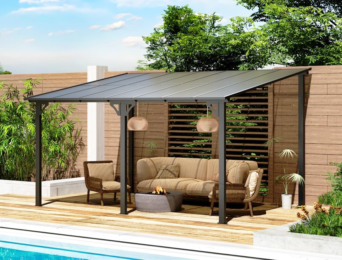 Amazon.com : U-MAX 10' x 14' Outdoor Pergola Gazebo, Wall-Mounted Lean ...