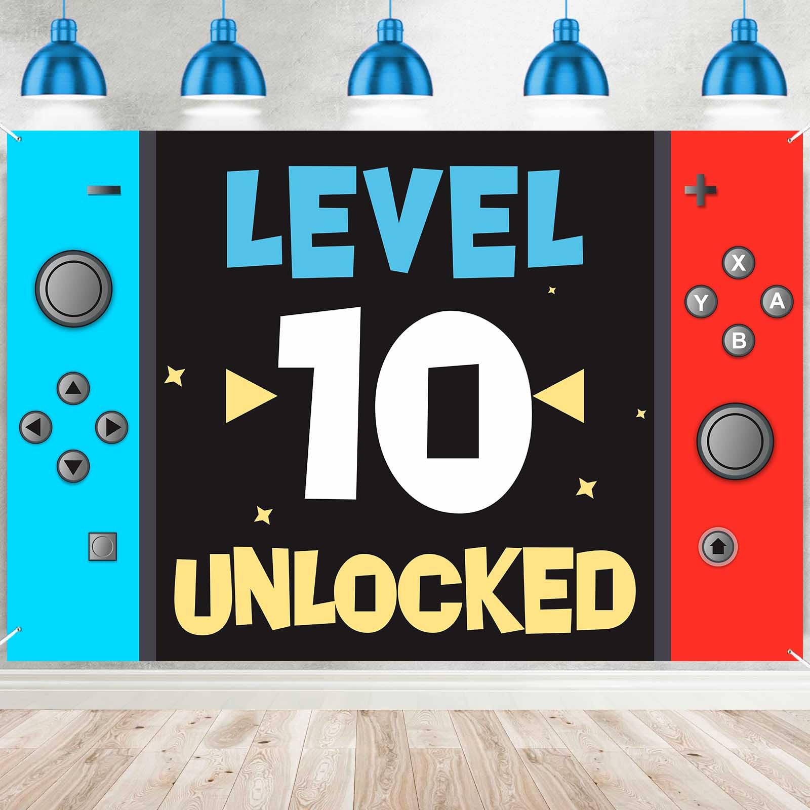 Amazon.com : Level 10th Unlocked Happy 10th Birthday Level Up Banner ...