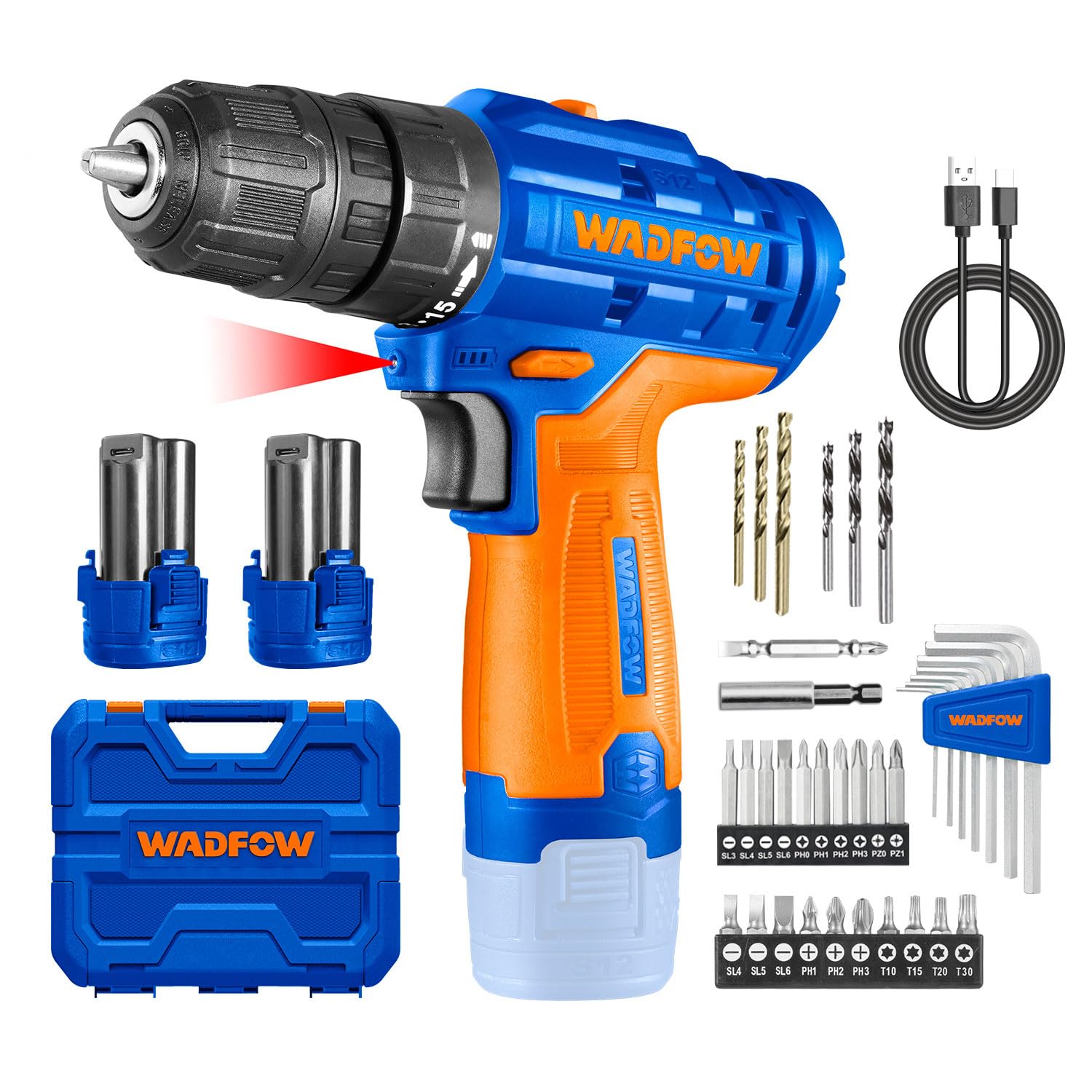 WADFOW Cordless Drill Machine, 12V Lithium-Ion Drill Machine, 20 NM, 0. ...