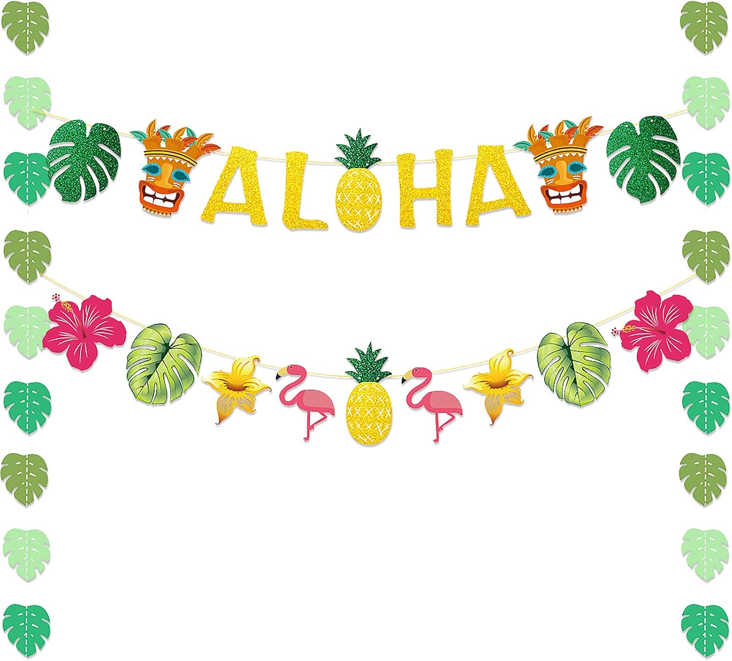 Amazon.com: Hawaiian Aloha Party Banner, Palm Leaves Banner Flamingle ...