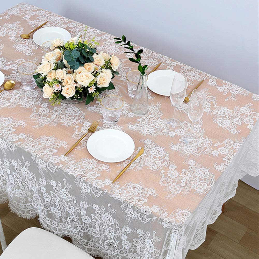 Snapklik.com : White Lace Tablecloth 5 Pieces 60x120 Inch Wedding ...