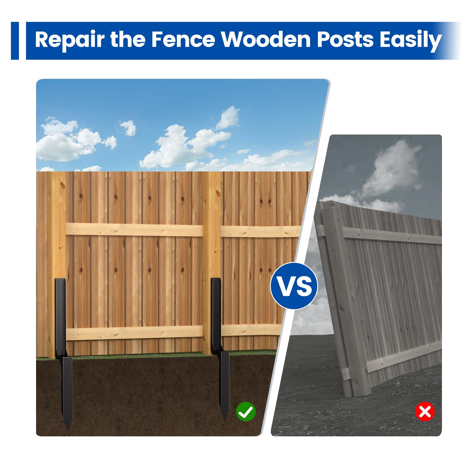 Snapklik.com : 2Pack Fence Post Repair Kit Post Stakes Heavy Duty Black ...
