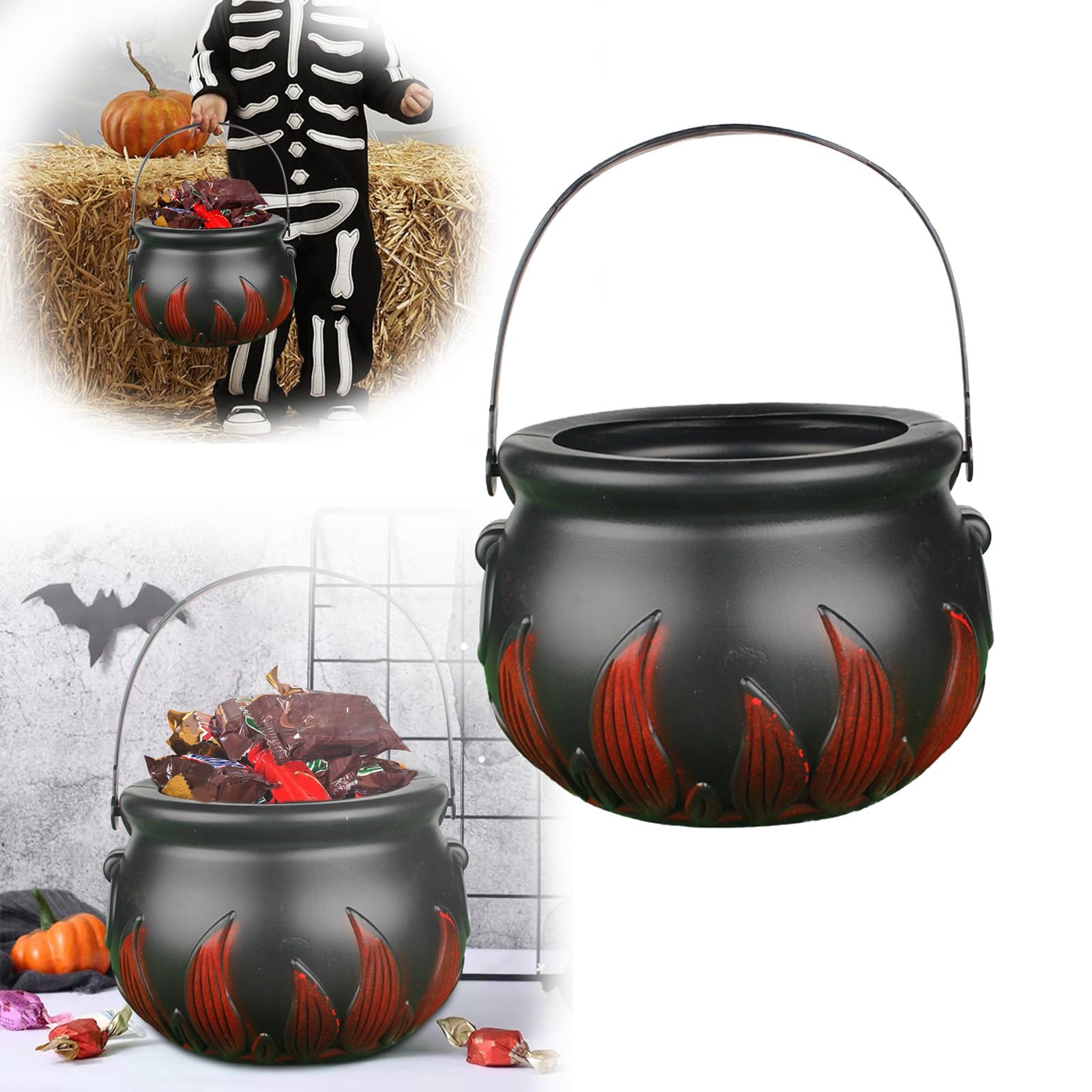 Amazon.com: Halloween Witch Candy Buckets Cauldron, Handheld Plastic ...