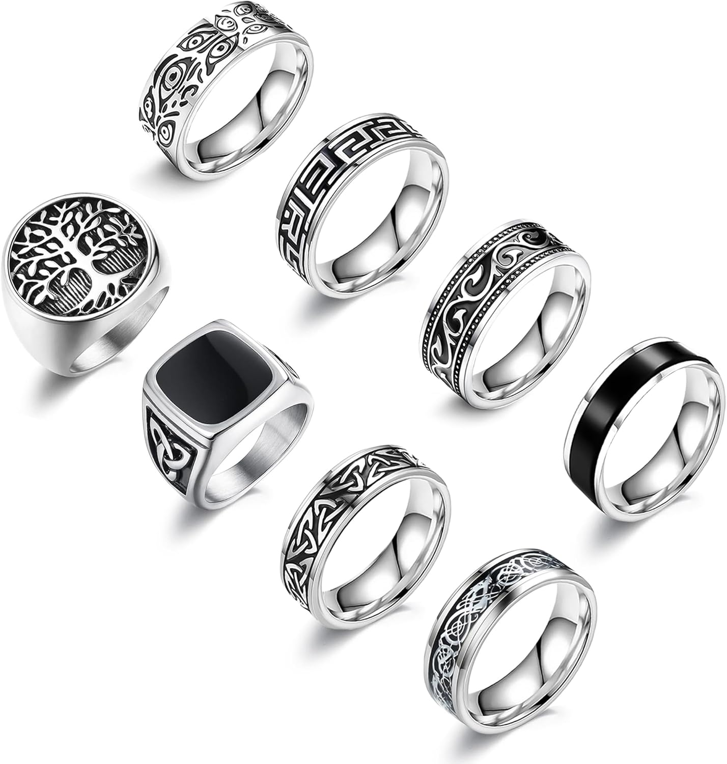 EIELO 8Pcs Stainless Steel Vintage Rings for Men Greek Signet Thumb ...