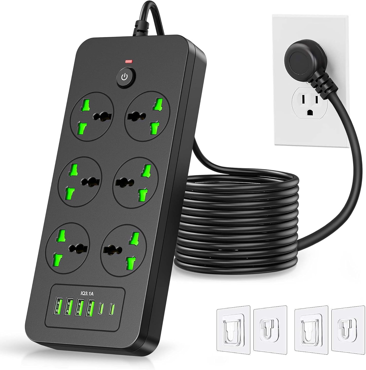 Amazon.com: Flat Plug Extension Cord, Universal Power Strip with 6 ...
