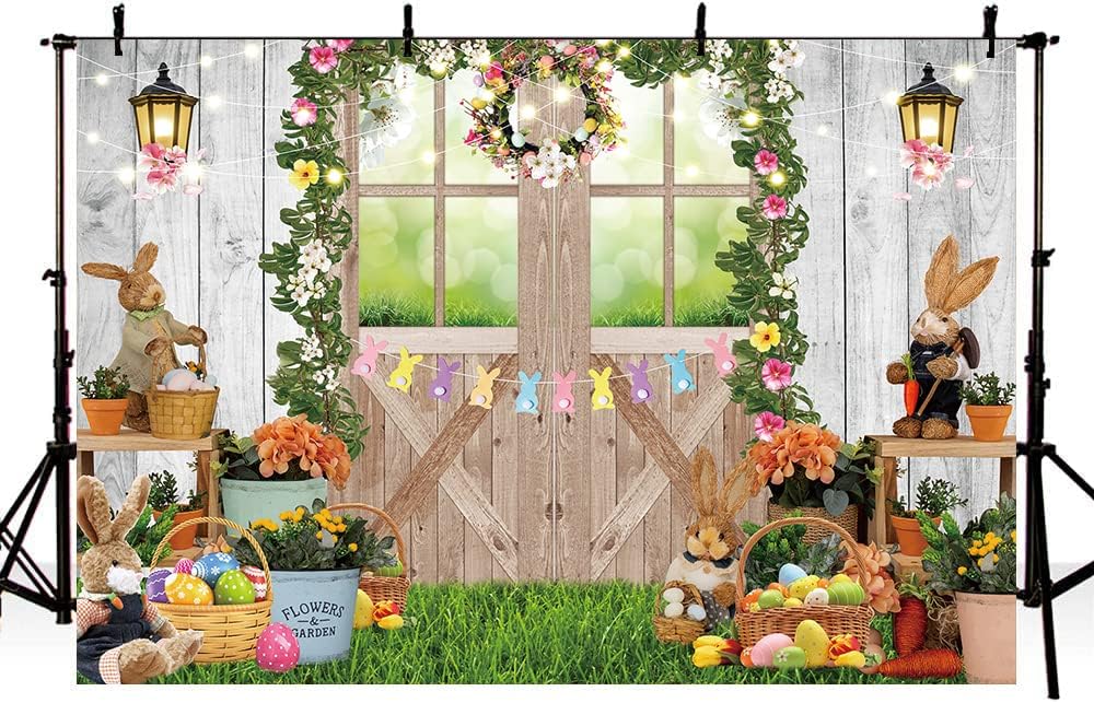 Spring Easter Barn Backdrop 10x8FT Garden Floral Rabbit Eggs Green ...