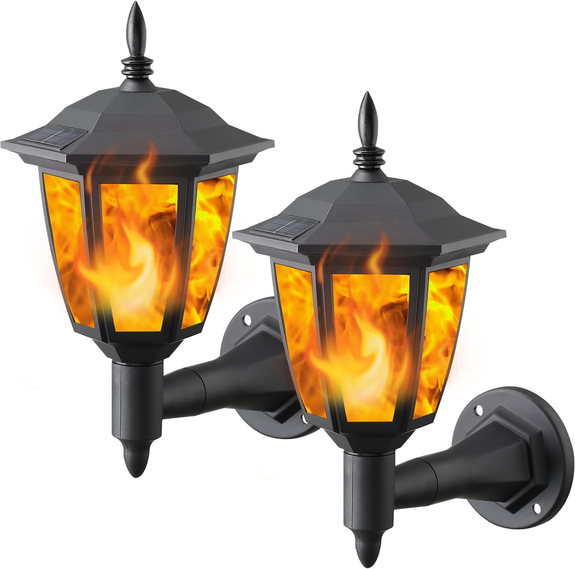 Dynaming 2 Pack Solar Flame Wall Lanterns Outdoor, Solar Powered Wall ...
