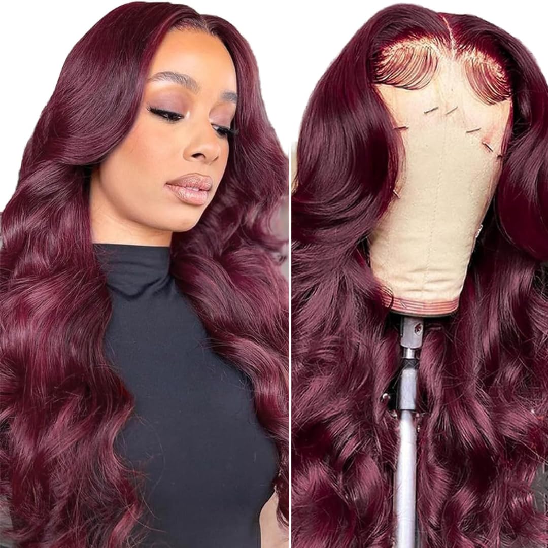 Amazon.com : ALHER 12A Dark Burgundy Lace Frontal Wig 180% Density, 99J ...