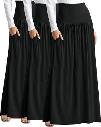Amazon.com: 3 PK Maxi Skirts for Women Ankle Length Skirt Casual Long ...