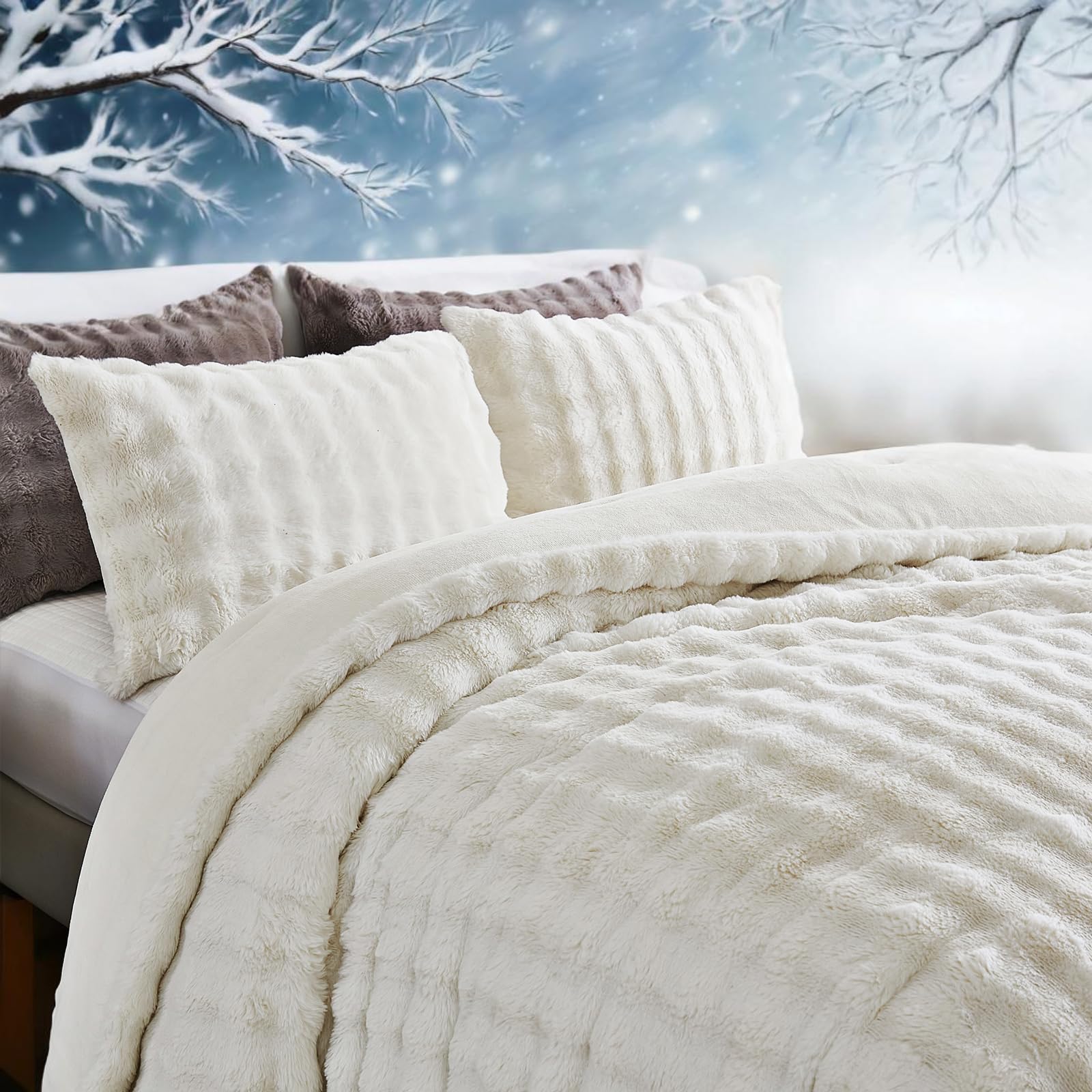 Amazon.com: Bedbay Rabbit Faux Fur Comforter Set Queen Size Plush ...