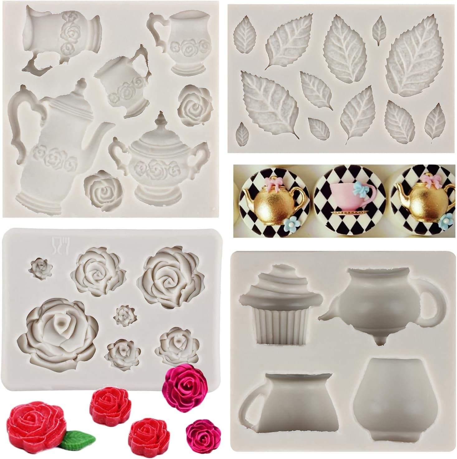 Amazon.com: MINFEIDMS Tea Party Cake Mold Teapot Fondant Molds Tea Cup ...