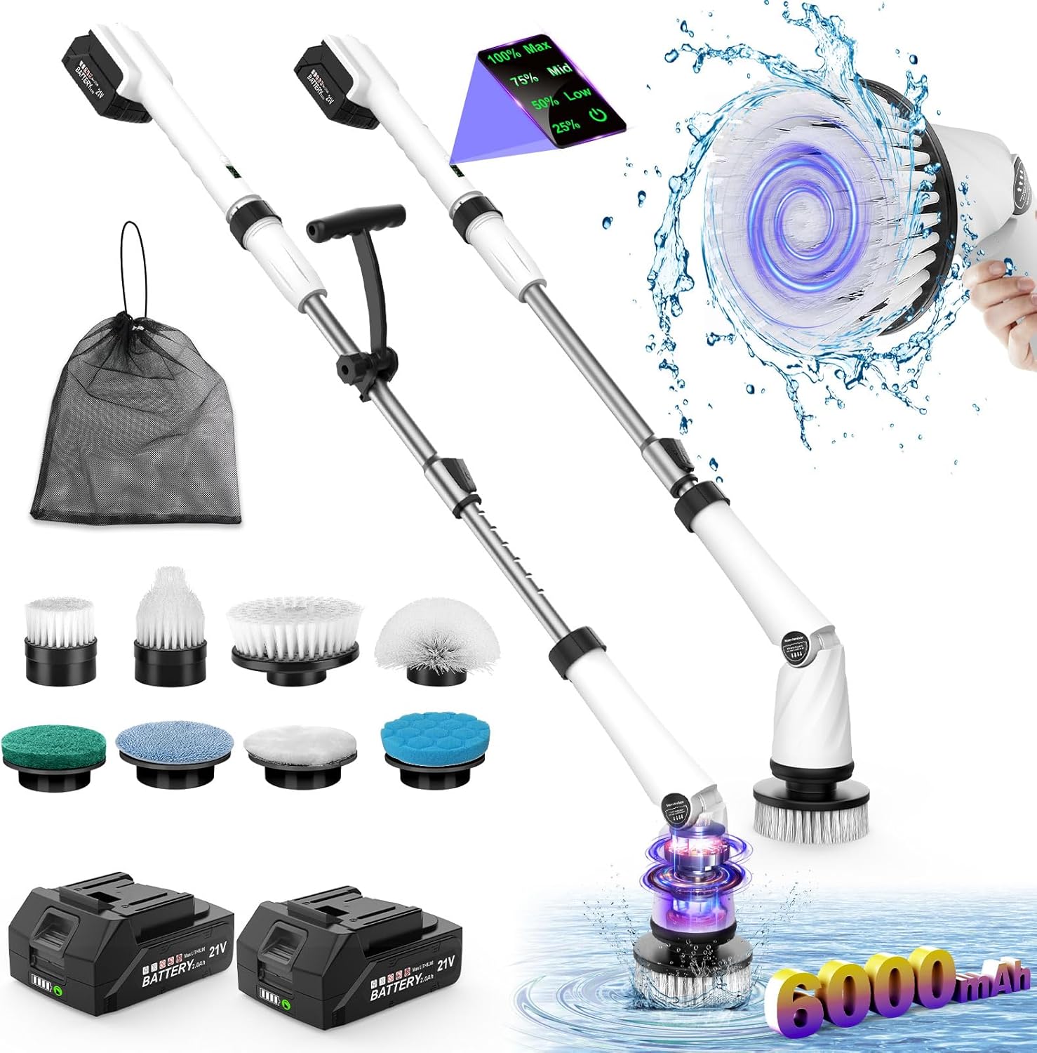 Amazon.com: 6000mAh Battery Electric Spin Scrubber 5inch Large Brush, 2 ...