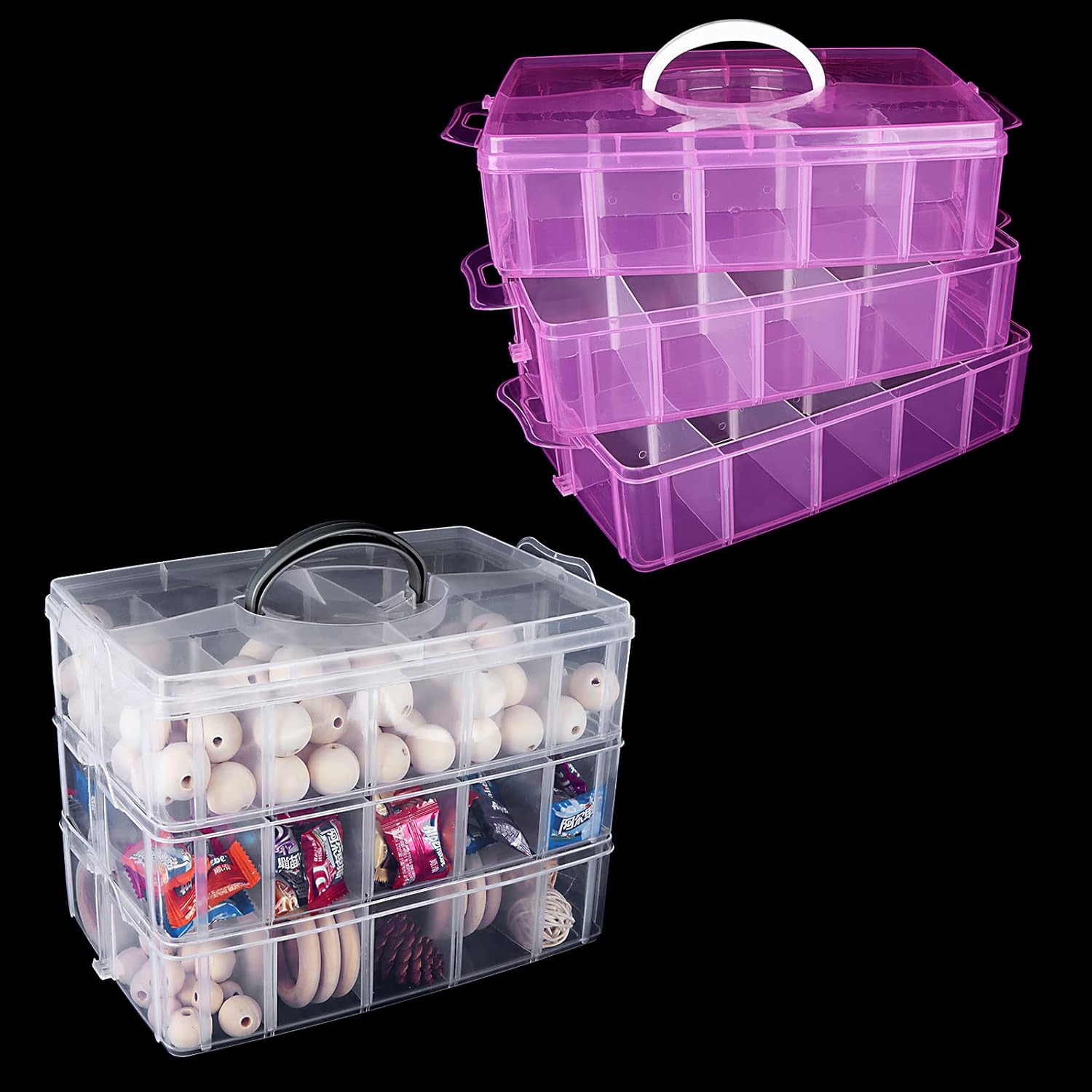 Amazon.com: 2 Pack 3-Tier Stackable Storage Container Box, Crafts ...
