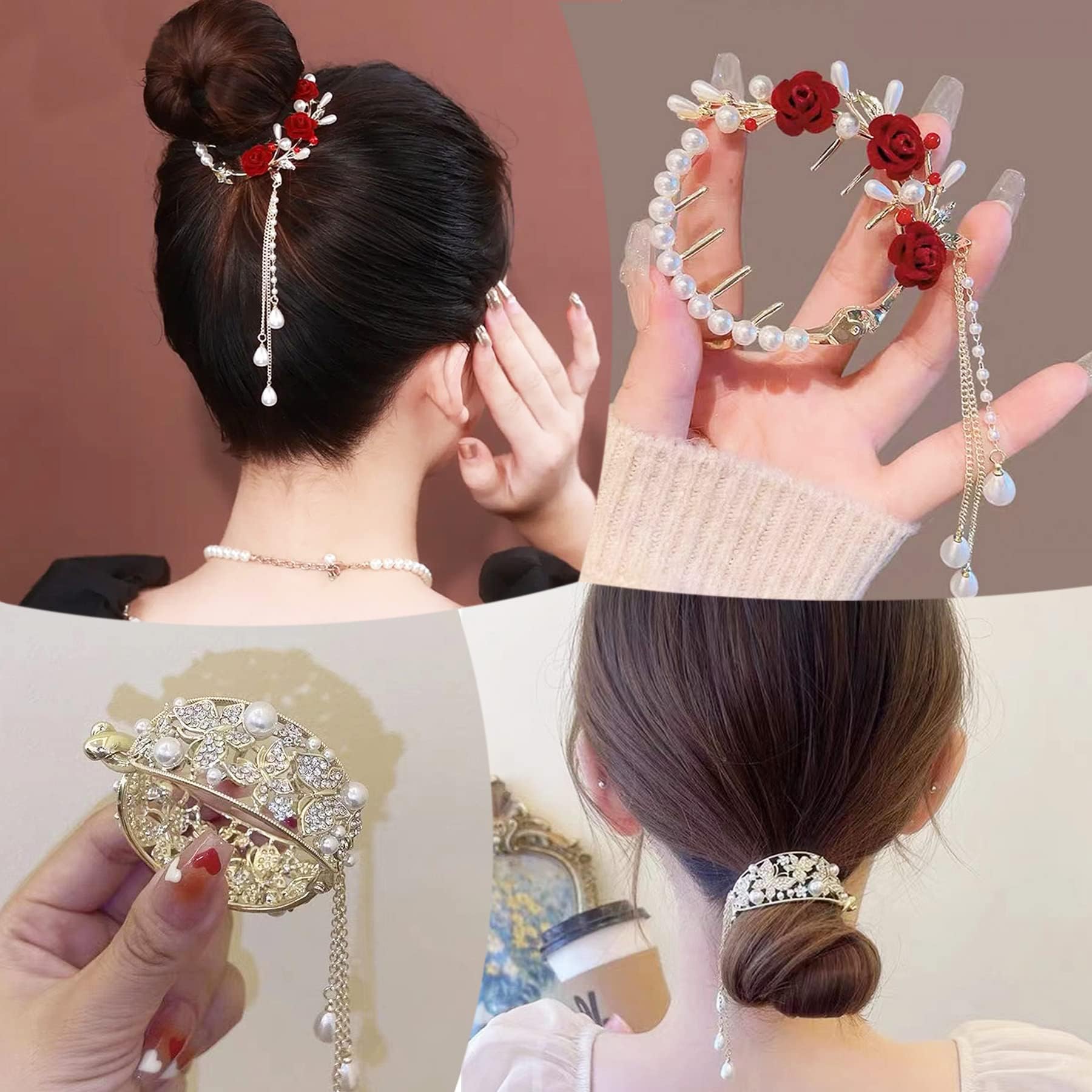 Amazon 2 Pcs Pearl Flower Ponytail Buckle Hair Clip Flower
