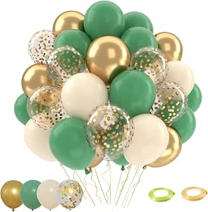Patimate Sage Green Gold Balloons Set, 50 pcs 12 inch Metallic Gold ...