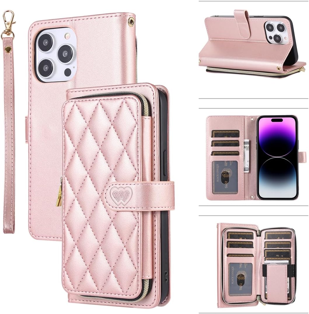 Amazon.com: XIMAND for iPhone 15 Pro Zipper Wallet Case with Card ...