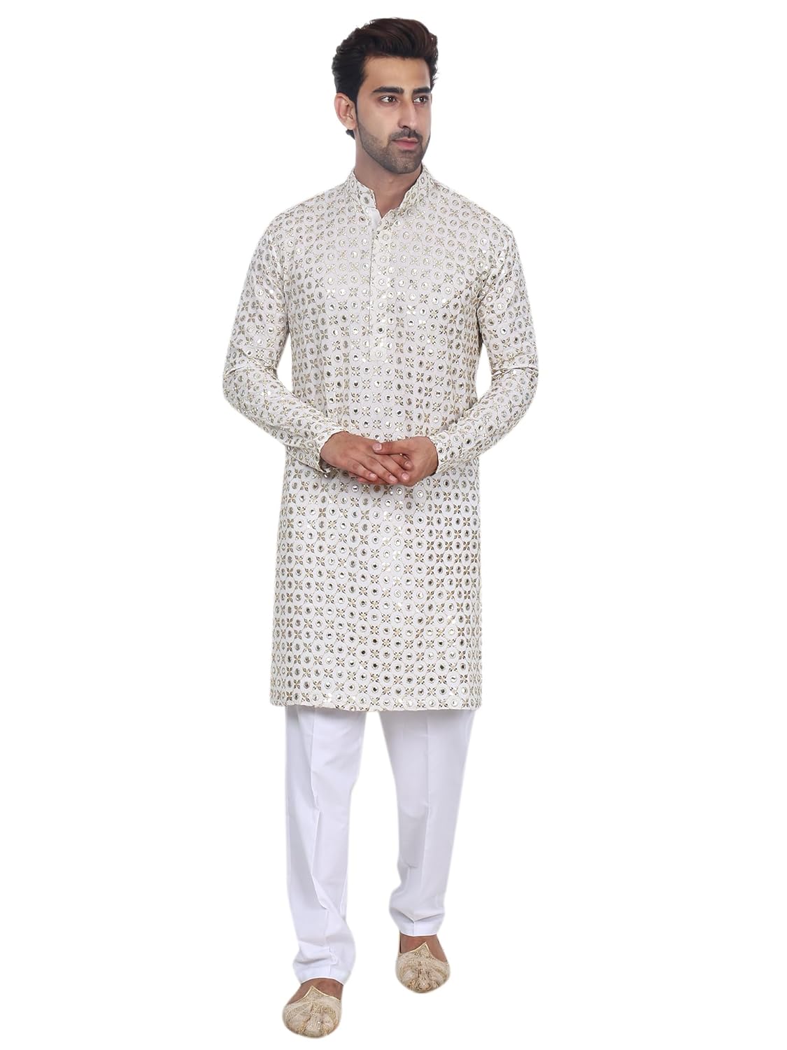Buy N&V Men's Lucknowi Embroidered and Sequence Kurtas Traditional ...
